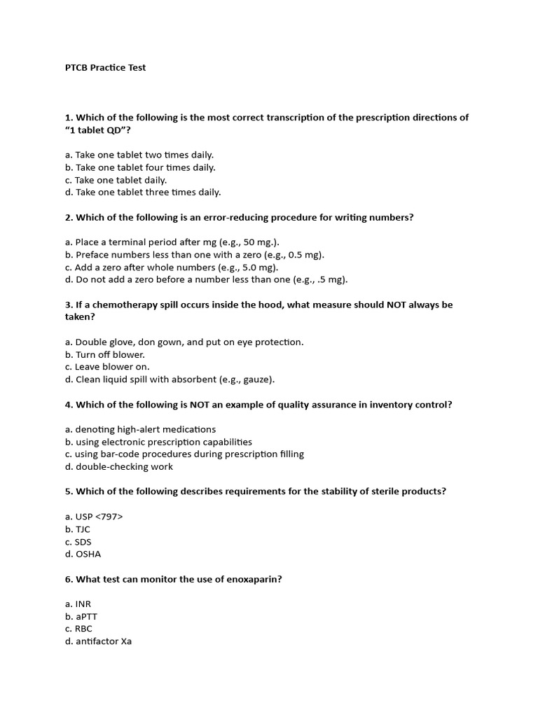 PTCB Practice Test Questions | PDF | Pharmacy | Prescription Drugs