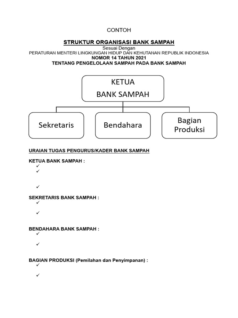 Contoh Struktur Organisasi Bank Sampah | PDF