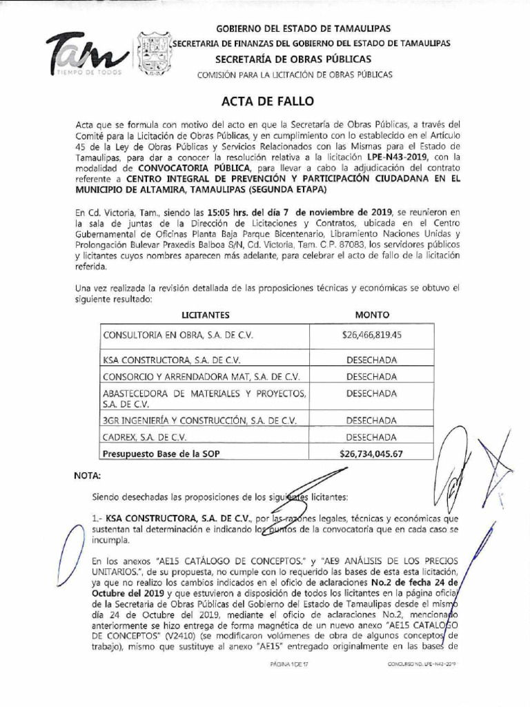 Acta de Fallo n43 19 | PDF | Presupuesto | Materiales