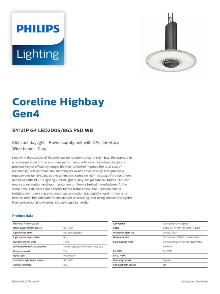 By121p G4 Led200s 865 PSD WB 8710163337012 | PDF | Lighting | Light Emitting Diode