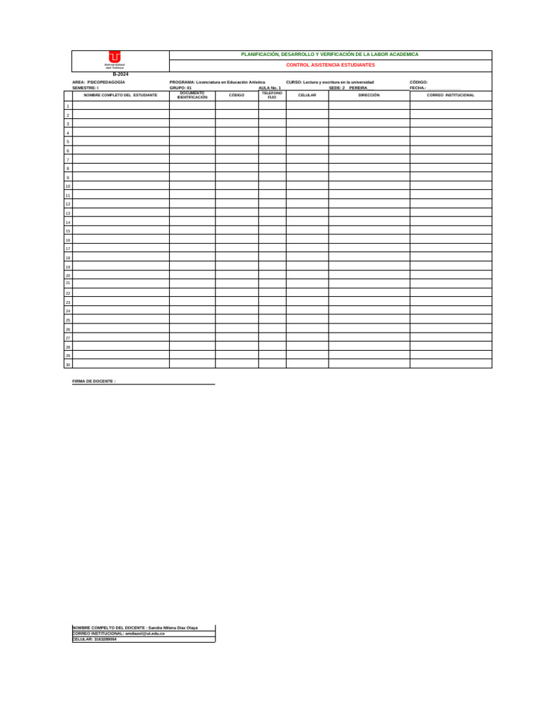 Plantilla Asistencia SD - Fo-P06-F08 | PDF