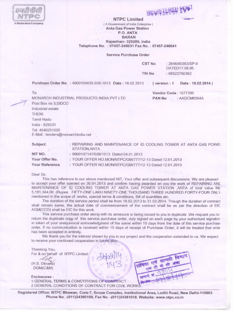 Share 3.NTPC Anta Work Order | PDF