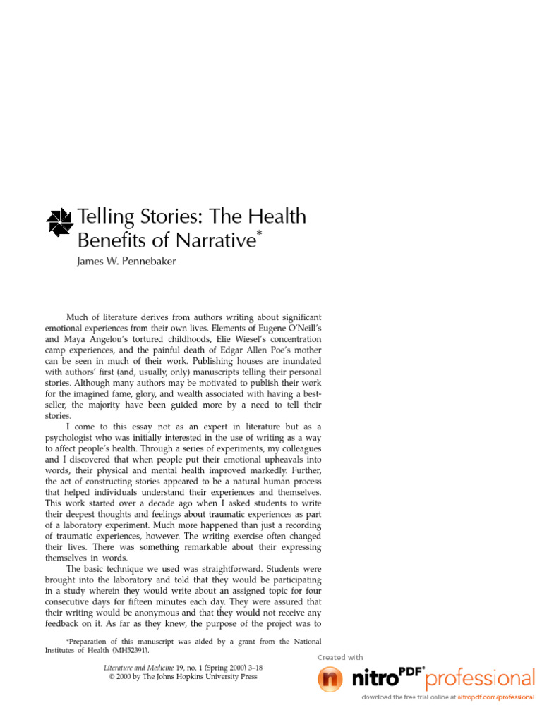 Telling Stories - The Health Benefits of Narrative | PDF ...