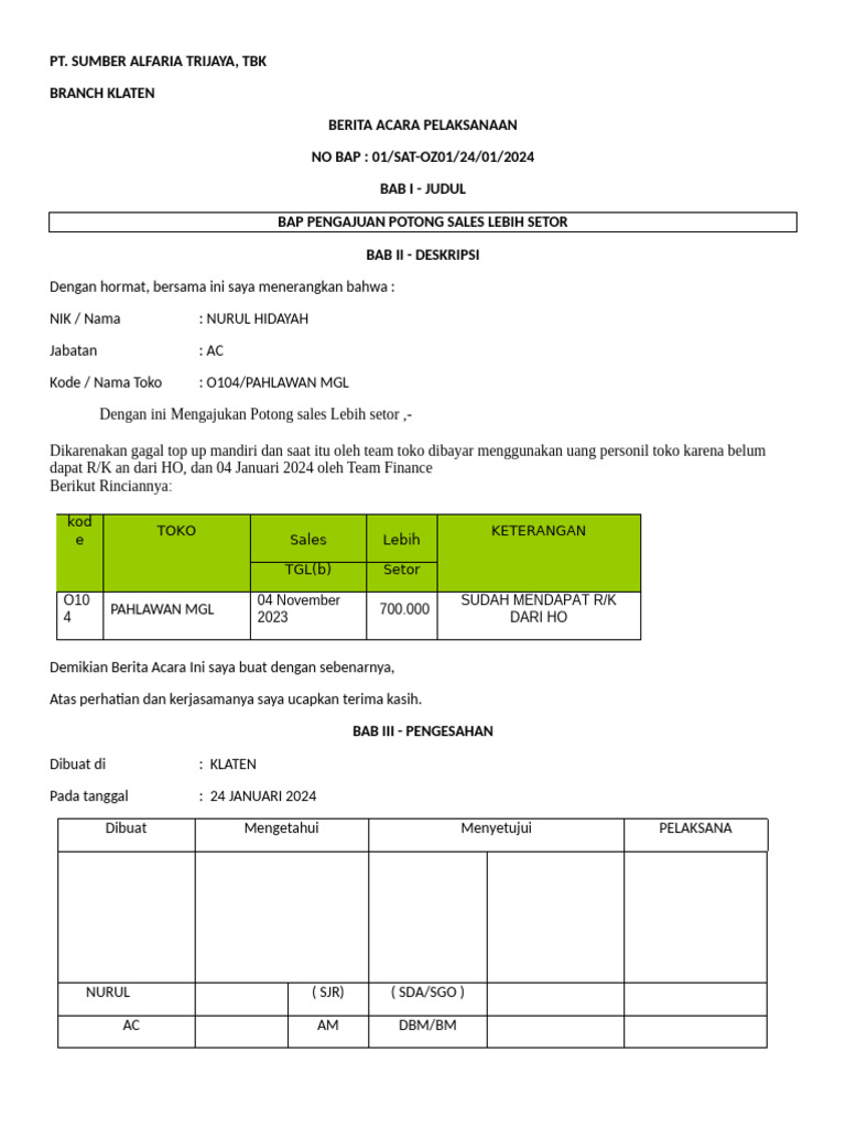 Contoh Ba Lebih Setor | PDF