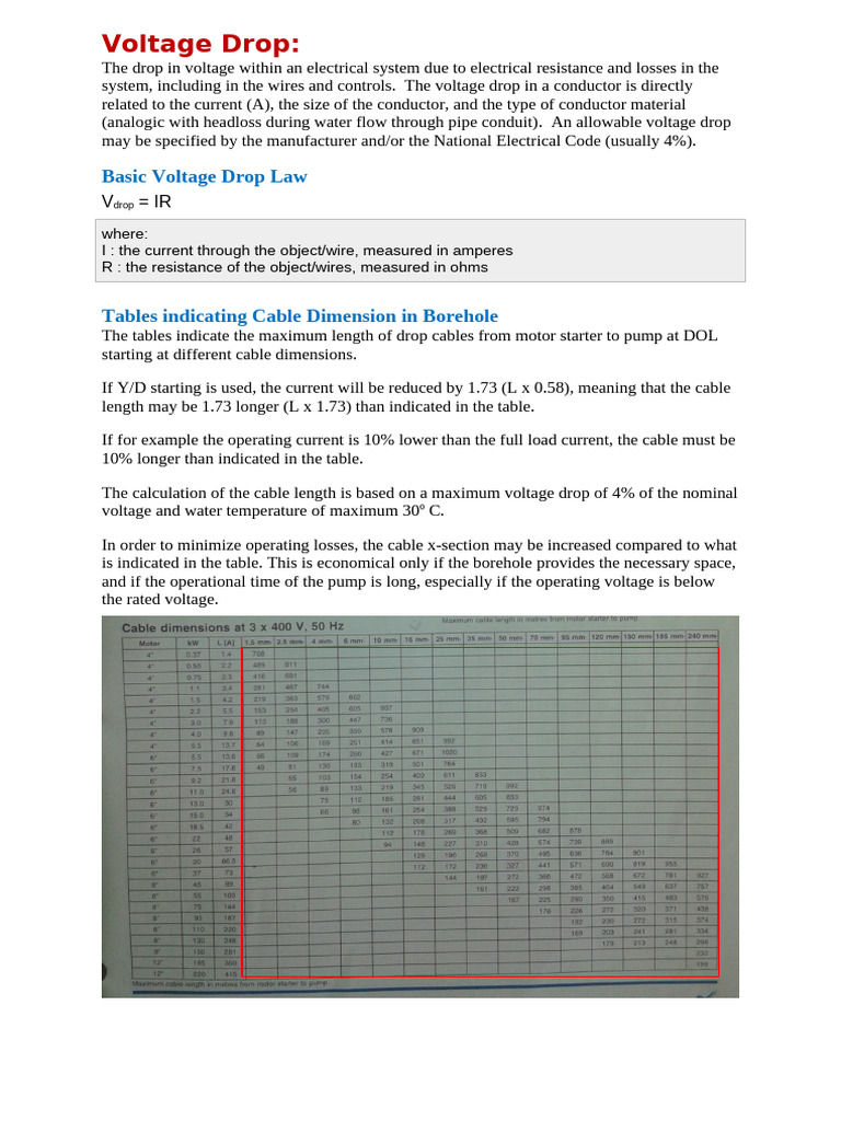 Cable Data and Voltage Drops | PDF | Electric Power | Ac Power