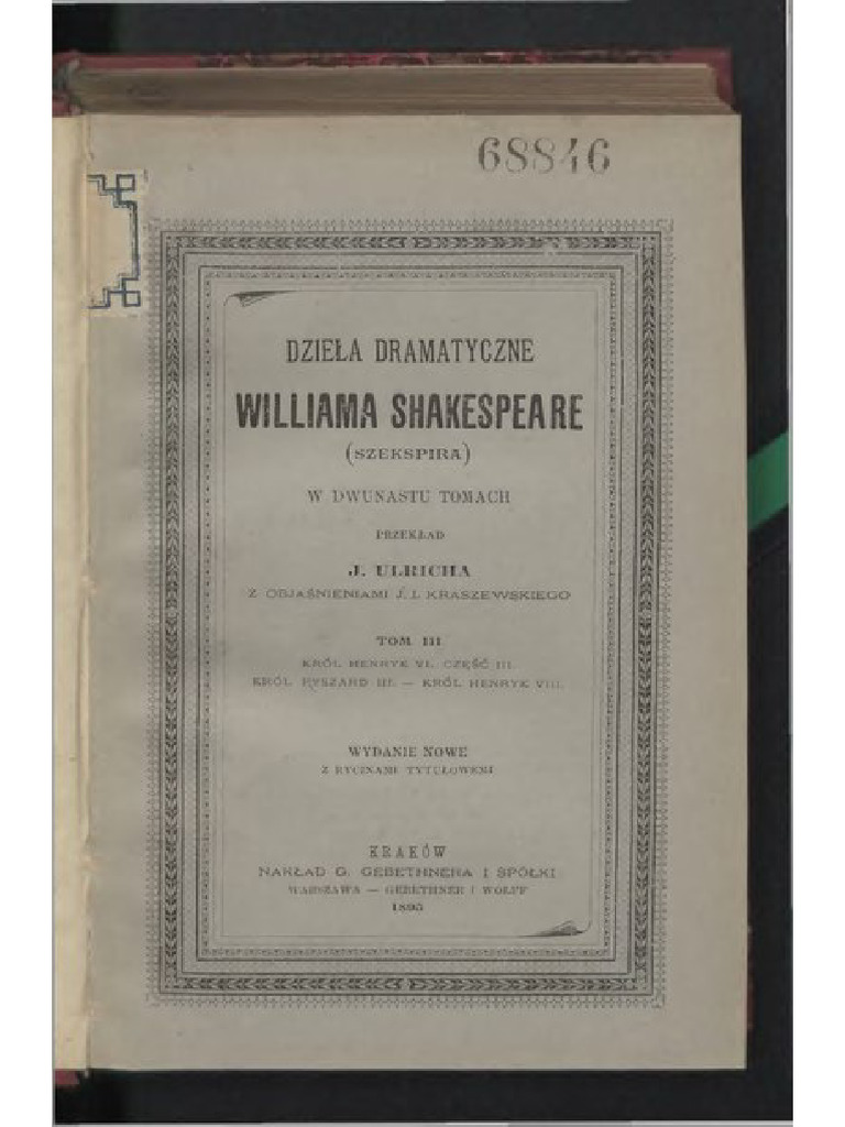 Dzieła Dramatyczne Williama Shakespeare Tom III | PDF