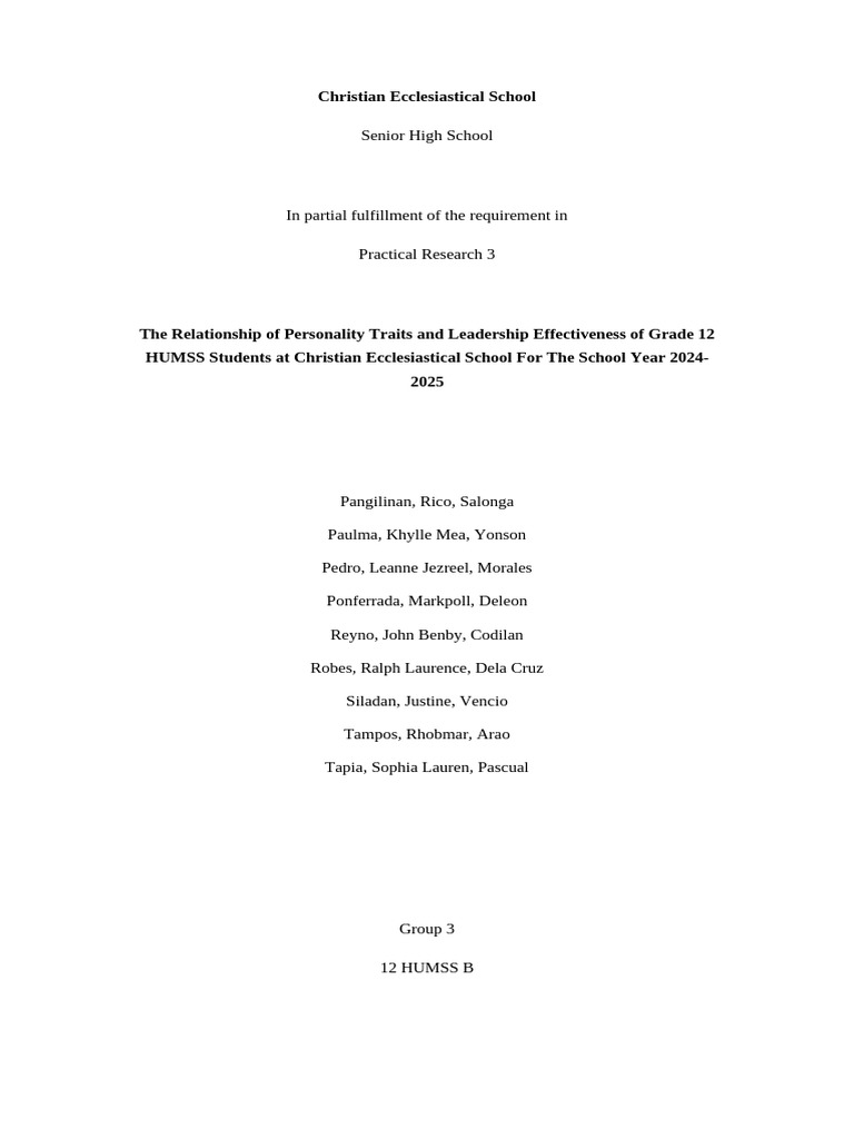 Group 3 - 12 Humss B - Final Paper | PDF | Leadership | Statistics