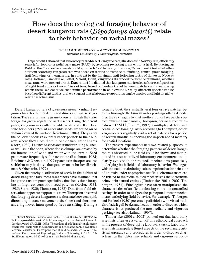 Reading 6 - Timberlake & Hoffman 2002 | PDF | Analysis Of Variance | Foraging