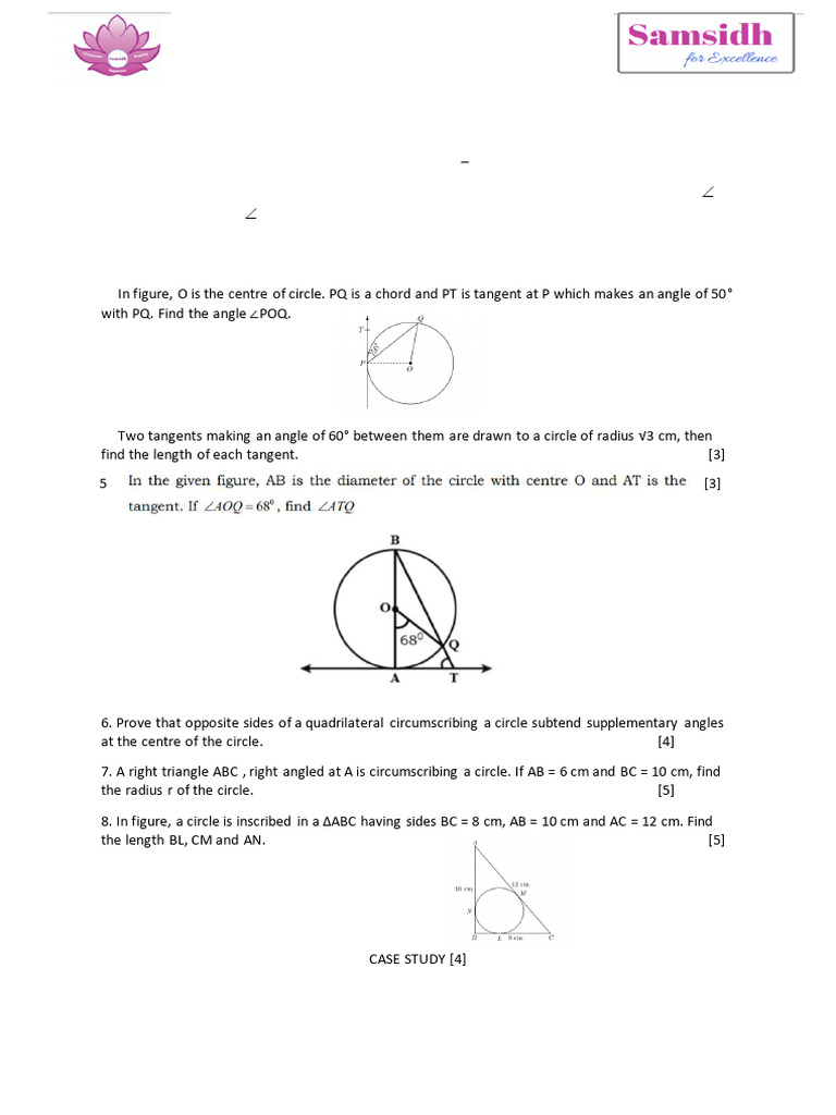 Practice Worksheet - Circles Grade 10 | PDF