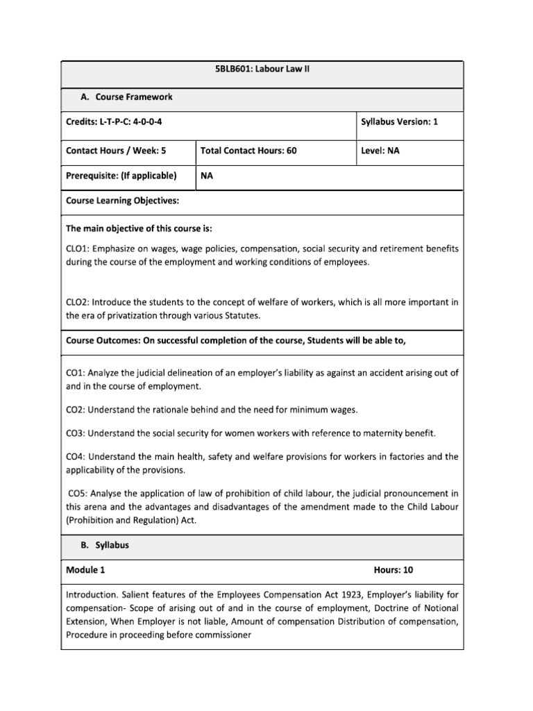 Labour Law II Syllabus | PDF