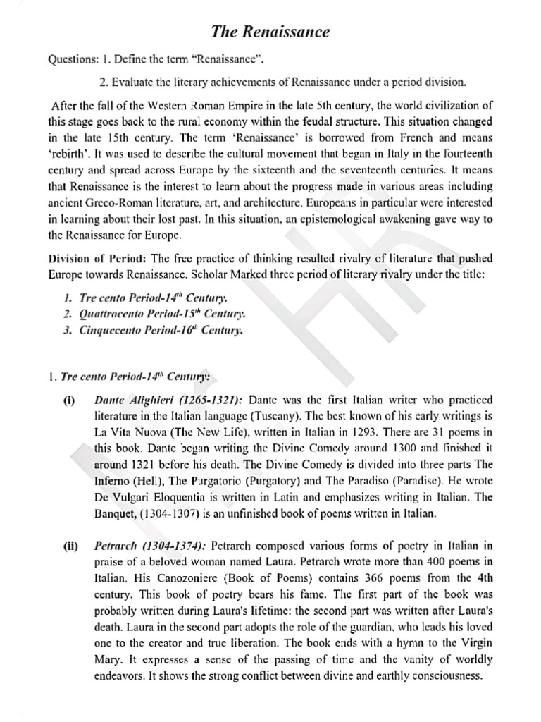 Literary Achievement of Renaissance | PDF