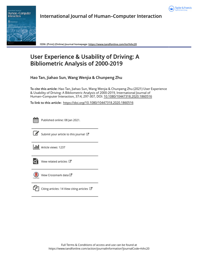 User Experience & Usability of Driving - A Bibliometric Analysis of ...