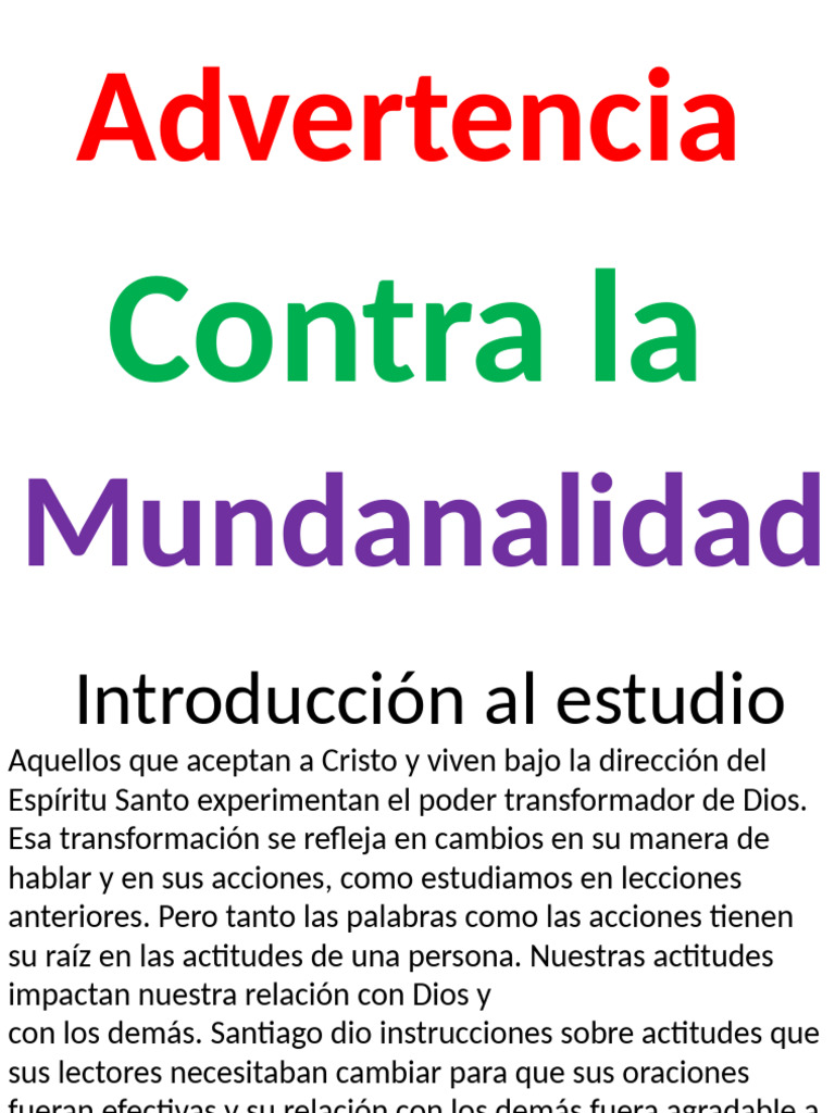 Advertencia Contra La Mundanalidad | PDF | Pecado | Dios