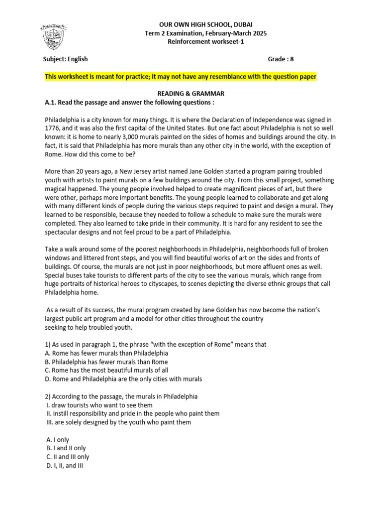 Grade 8 English Reinforcement Worksheet | PDF | Hunting | Tiger