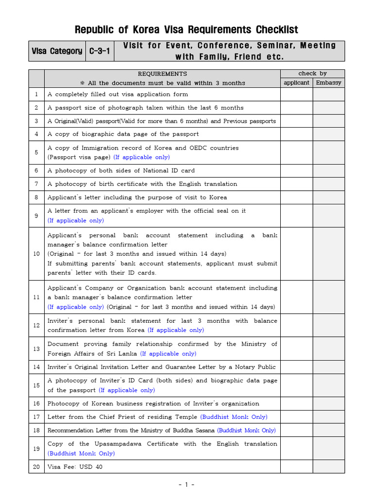 C-3-1 Visa Requirements for Korea | PDF | Travel Visa | Identity Document