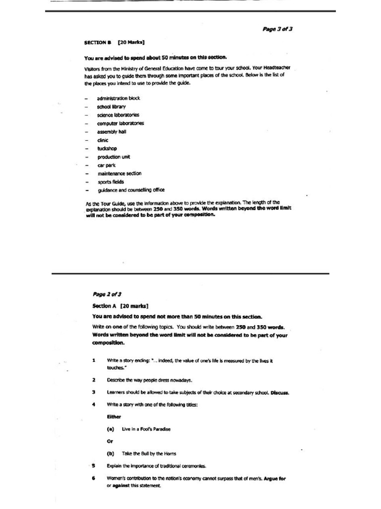 English Past Papers 1 and 2 | PDF