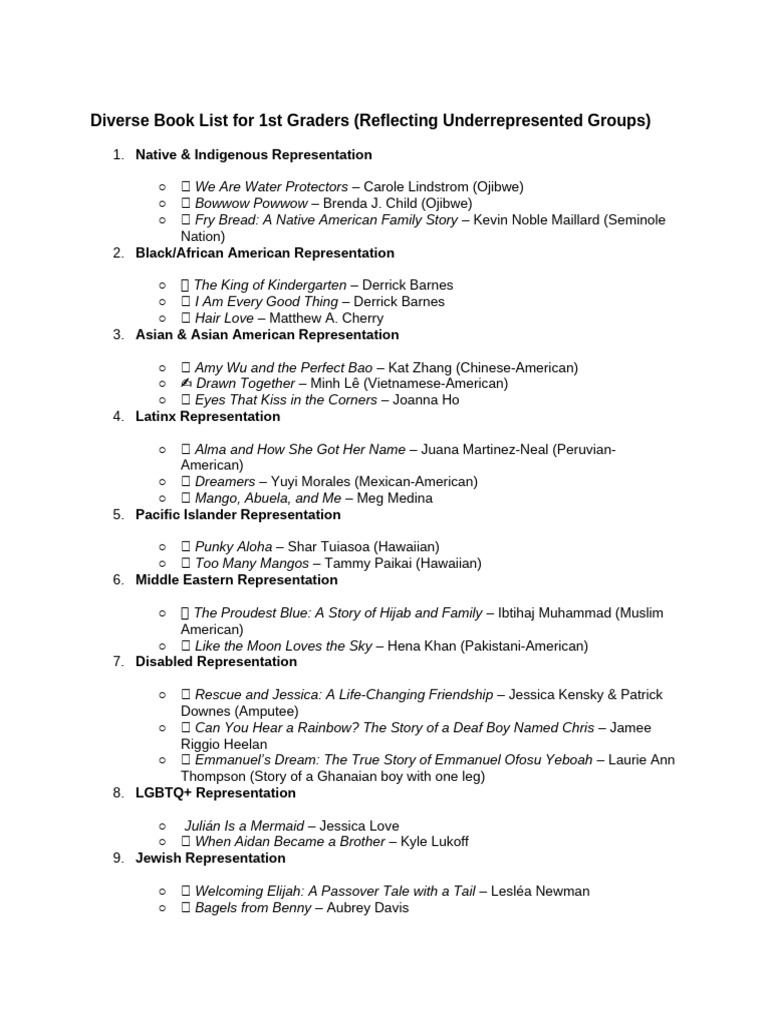 Diverse Book List For 1st Graders (Reflecting Underrepresented Groups ...