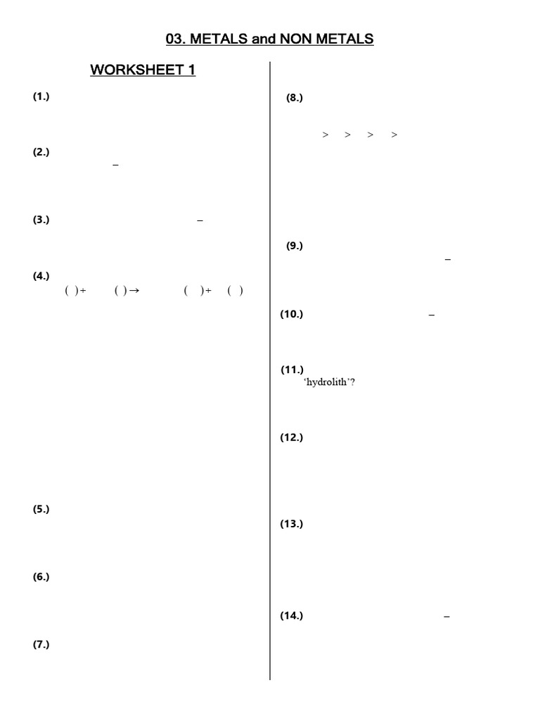Metals and Non-Metals Worksheet | PDF | Metals | Silver