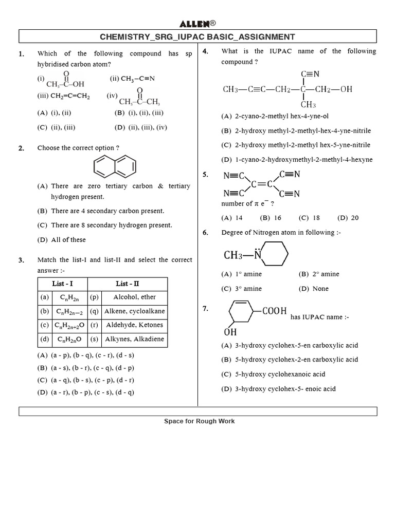 Chemistry SRG Iupac Basic Assignment | PDF | Amine | Aldehyde