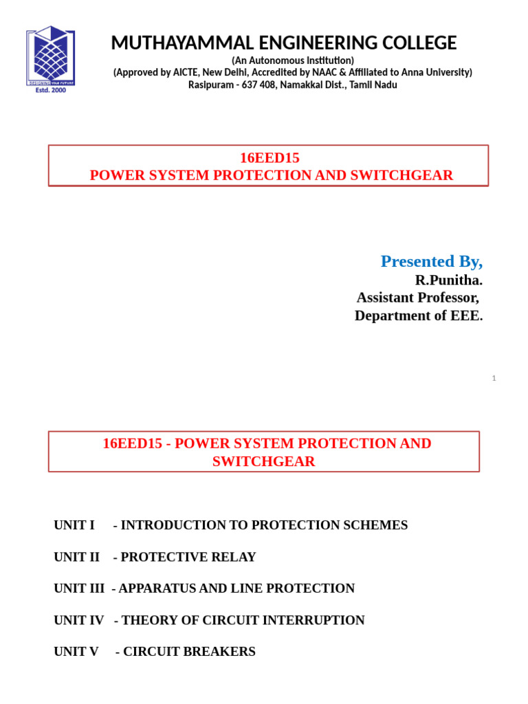 PSG Unit 1 notes | PDF | Relay | Electric Power Transmission