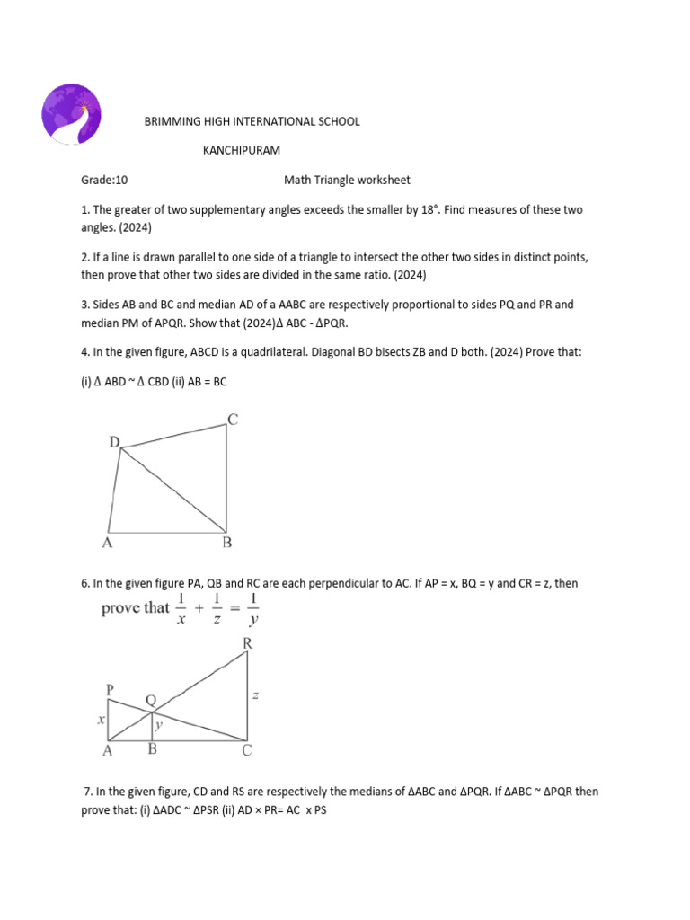 Grade 10 Triangles Worksheet | PDF | Geometric Shapes | Euclidean Geometry