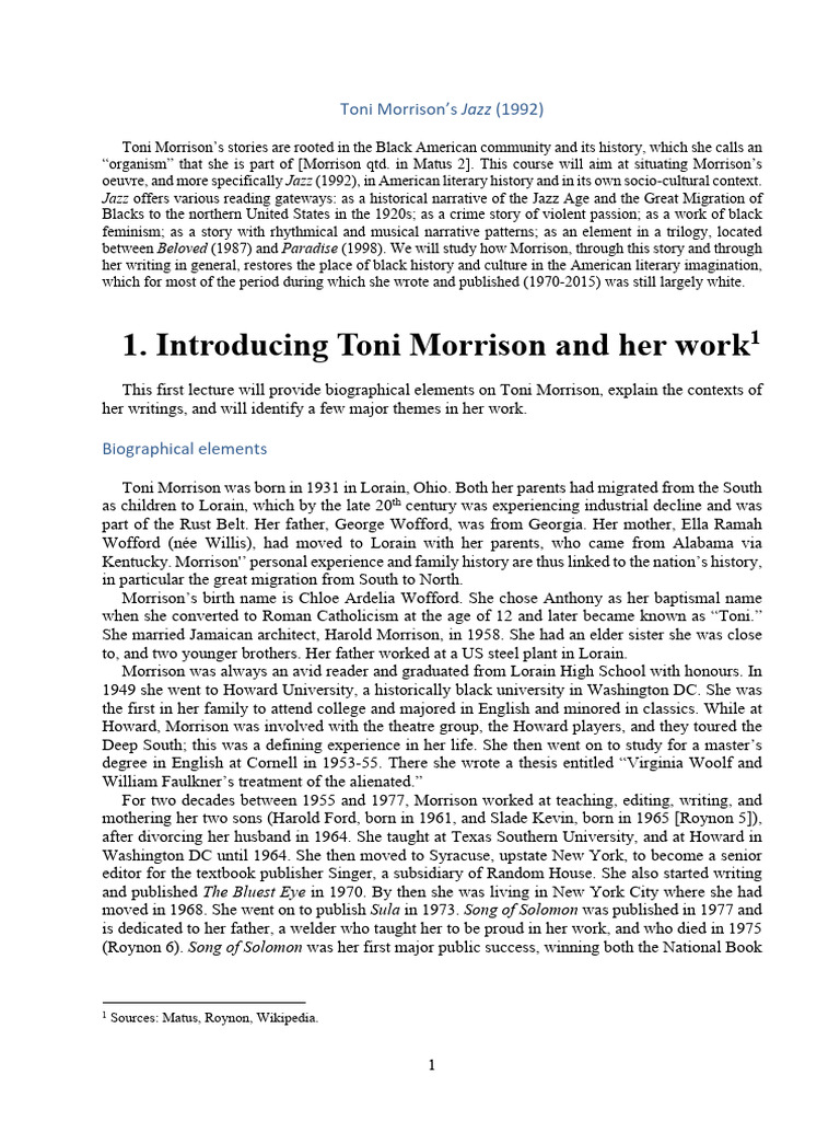 Exploring Toni Morrison's Jazz and Legacy | PDF | Harlem Renaissance