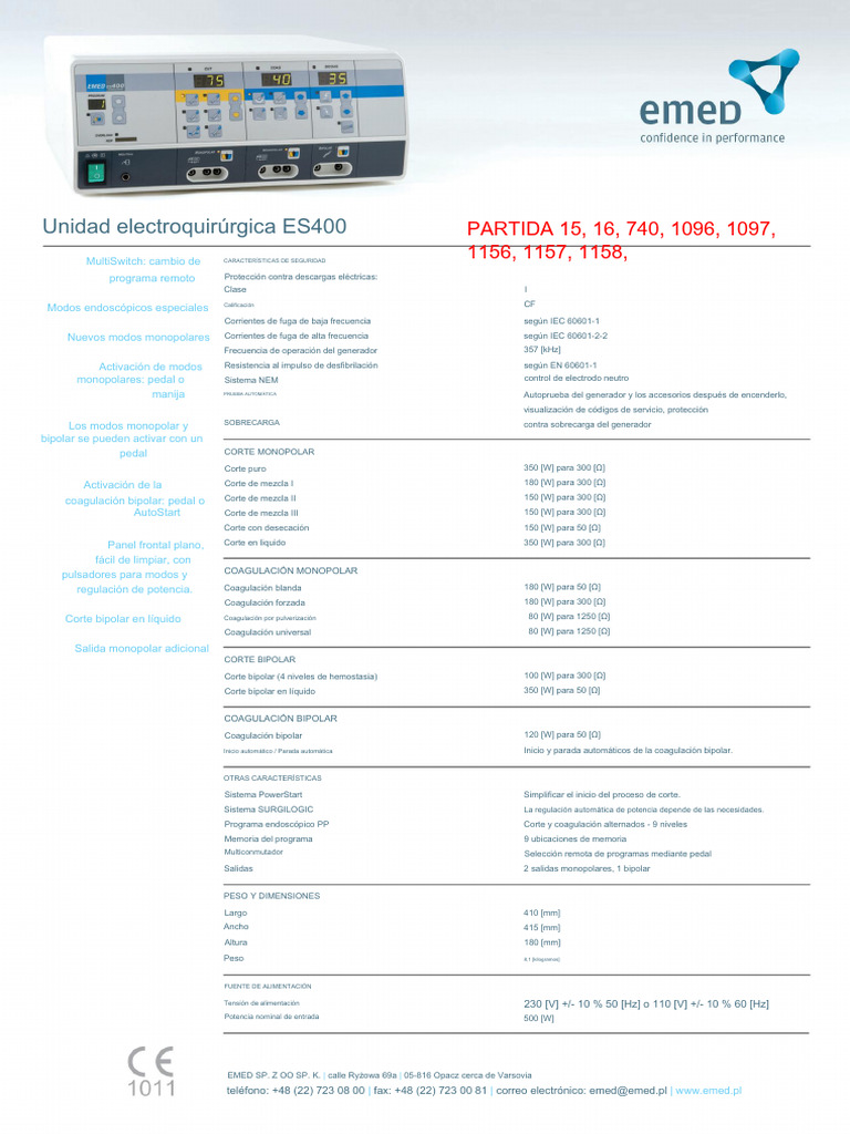 15 16 740 1096 1097 1156 1157 1158 Electrocauterio Emed Es400 | PDF | Electricidad