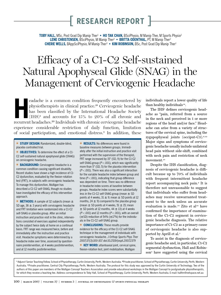 2007 Efficacy of a C1-2 Self SNAG in the Management of Cervicogenic ...