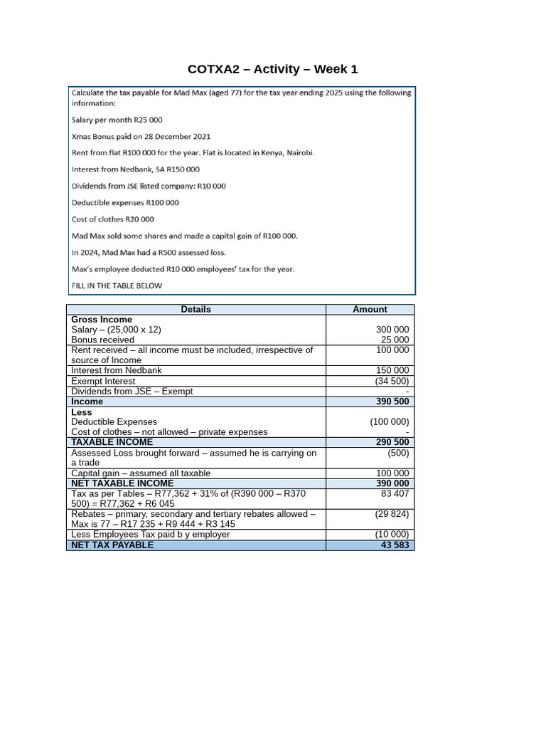 Week 1 Slides - Activity & Solution - Max | PDF | Tax Refund | Taxes