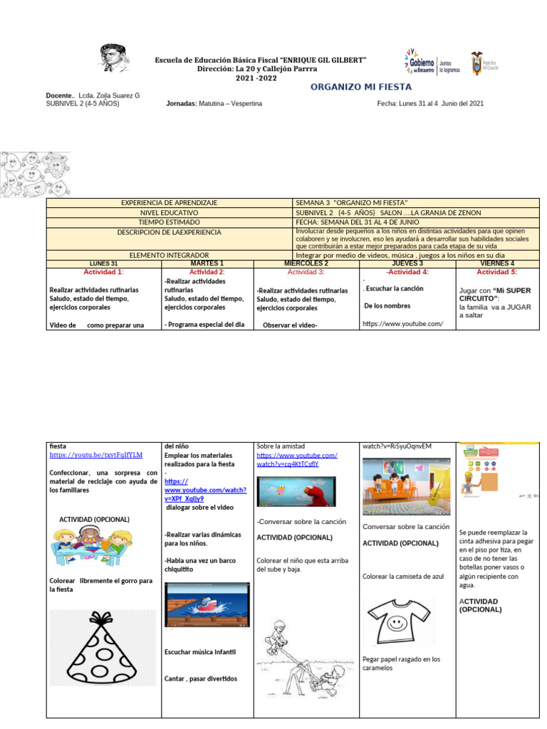 Fiesta y Aprendizaje para Niños | PDF