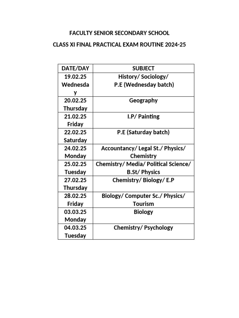 Revised Final Practical Exam Routine 2024-25 | PDF