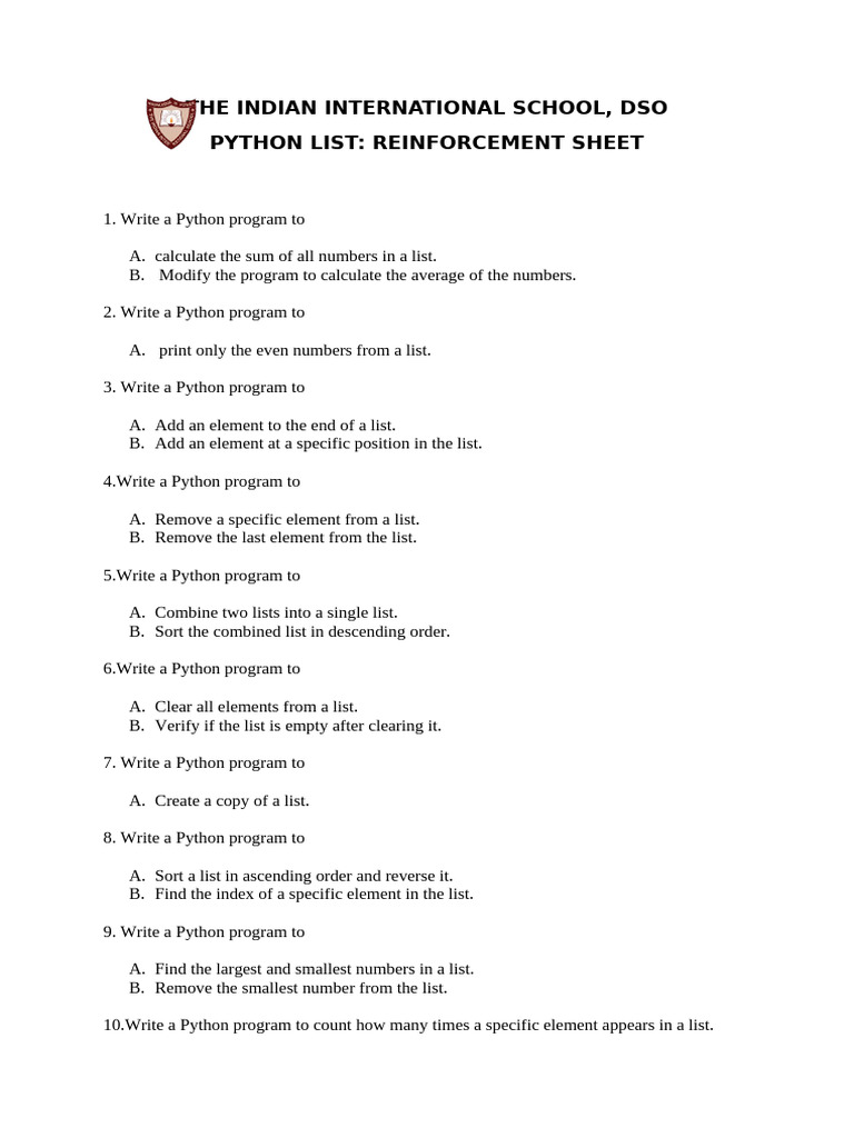 Python List Operations Exercises | PDF