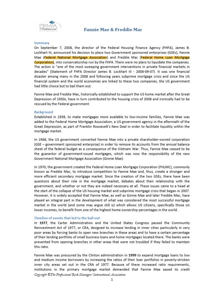 Fannie Mae and Freddie Mac 090911 v2 | PDF | Fannie Mae | Freddie Mac