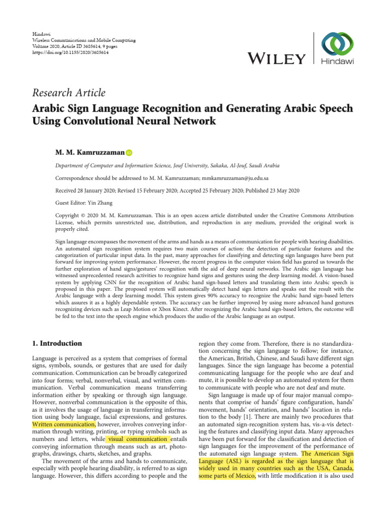 Arabic Sign Language Recognition and Generating Arabic Speech | PDF | Deep Learning | Machine ...