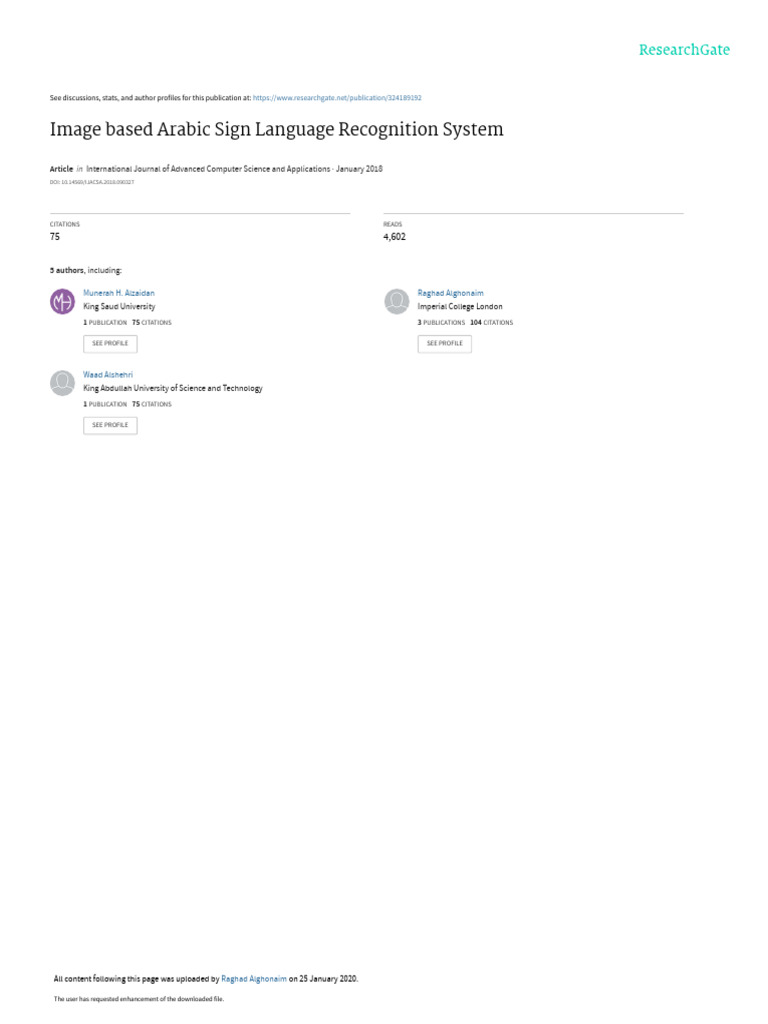 3. Image based Arabic Sign Language Recognition | PDF | Sign Language | Image Segmentation