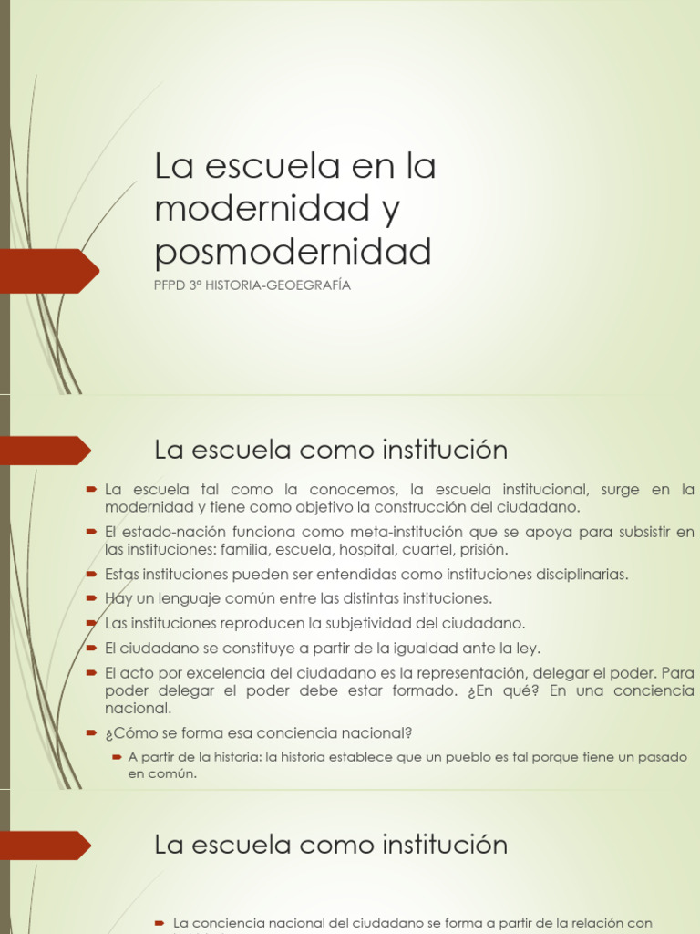 Escuela Modernidad - Posmodernidad | PDF | Sociedad | Institución
