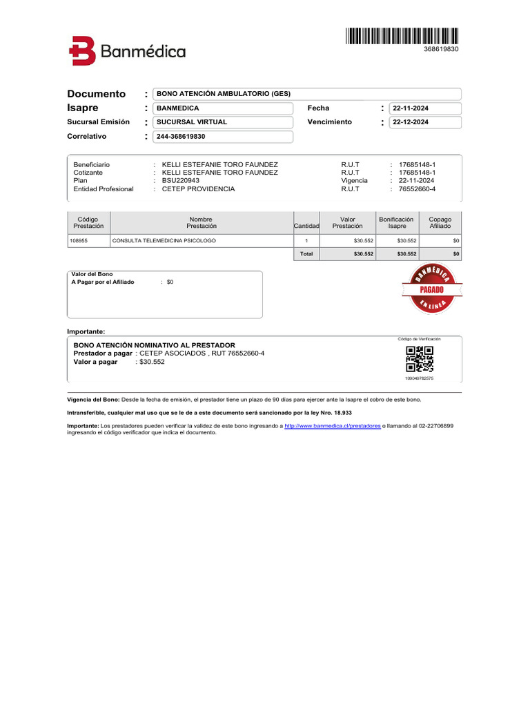 Bono Consulta Medica GES | PDF