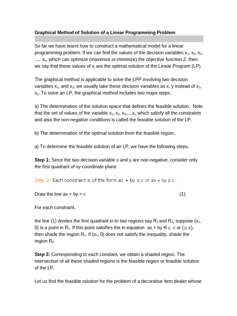 Graphical Solution for Linear Programming | PDF | Mathematical ...