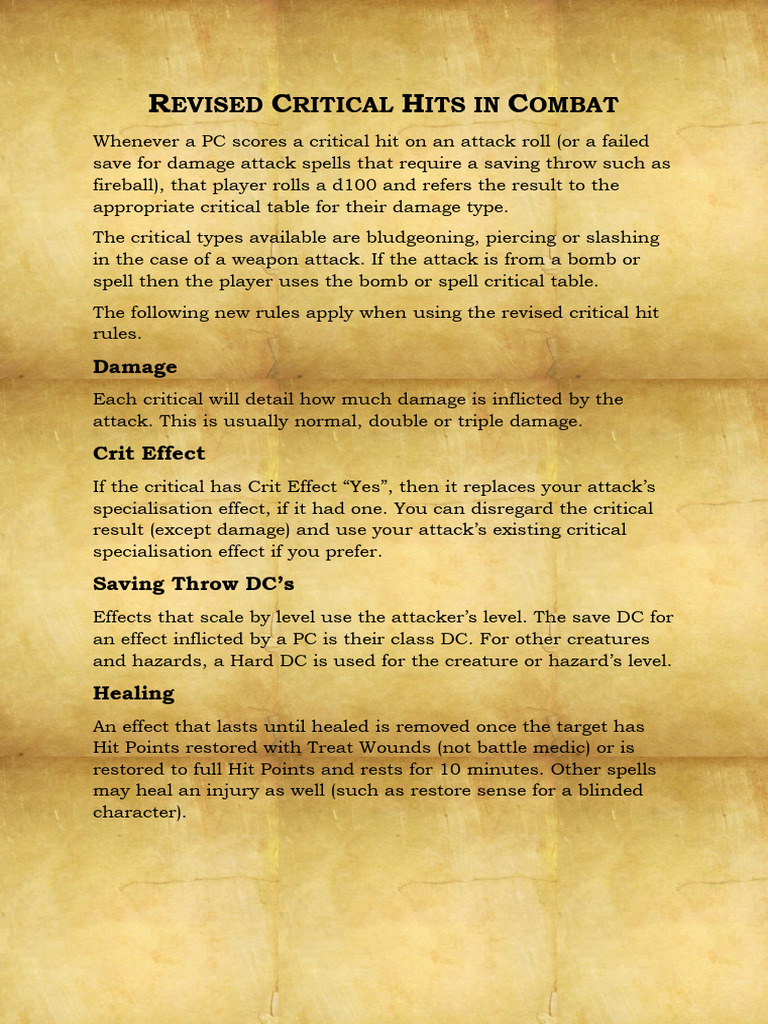 Revised Critical Hit Rules for Combat | PDF