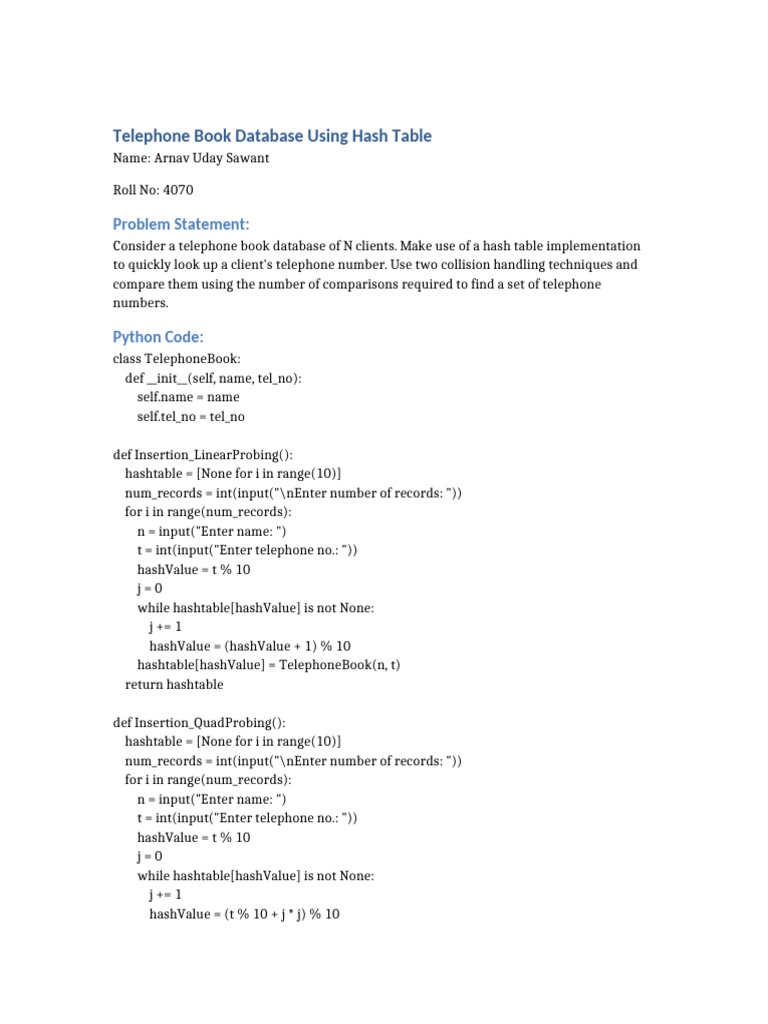 DSA Practical Telephone Book | PDF | Computer Data | Algorithms