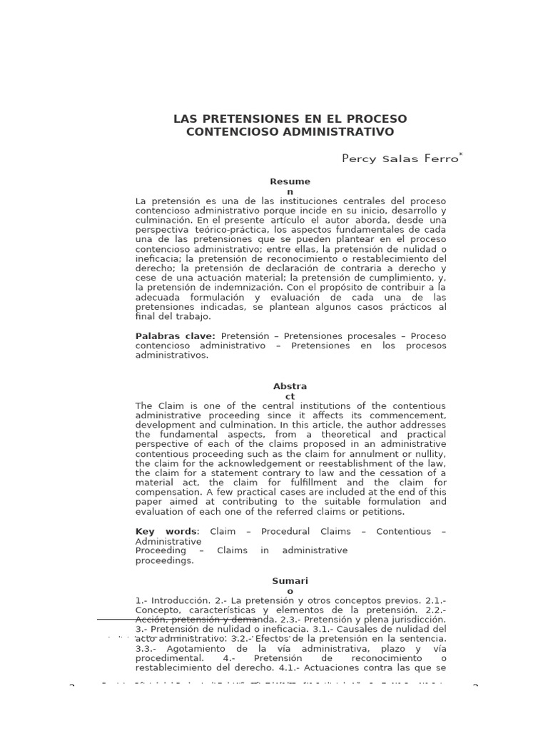 Pretensiones en el Proceso Contencioso Administrativo | PDF | Ley ...