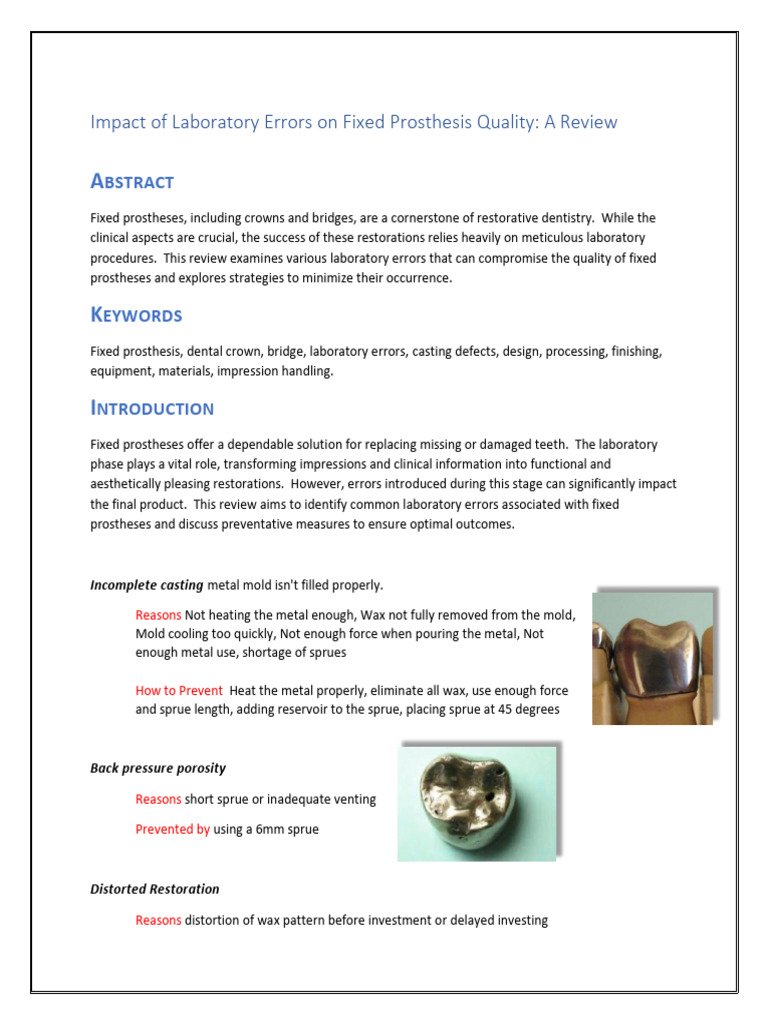 Casting errors | PDF | Dental Material | Prosthesis