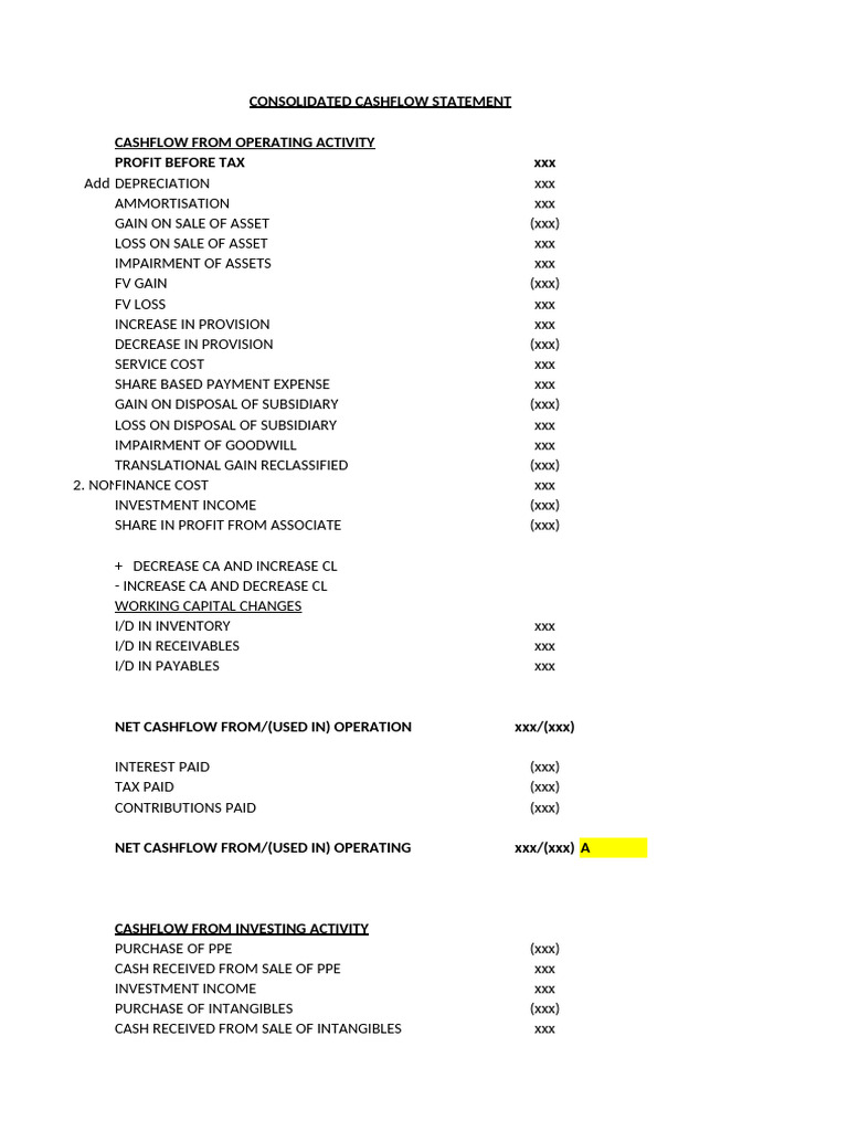 Cash Flow Format | PDF | Dividend | Cash Flow Statement