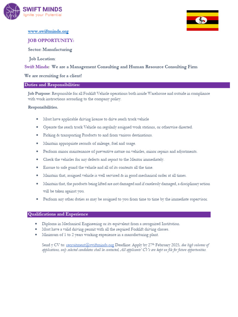 Reach Truck Driver - Swift Minds | PDF