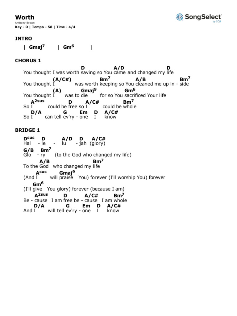 Worth - SongSelect Chart in D-1 | PDF | Conceptions Of God
