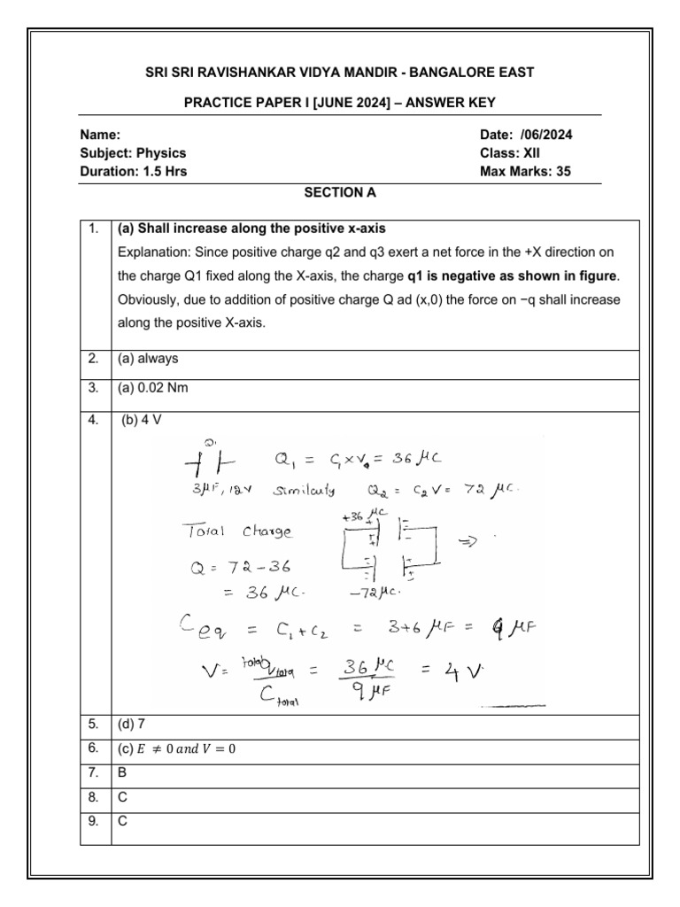Class XII Physics Answer Key | PDF