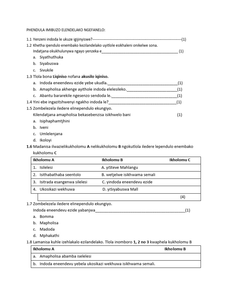Grade 5 Question Paper | PDF