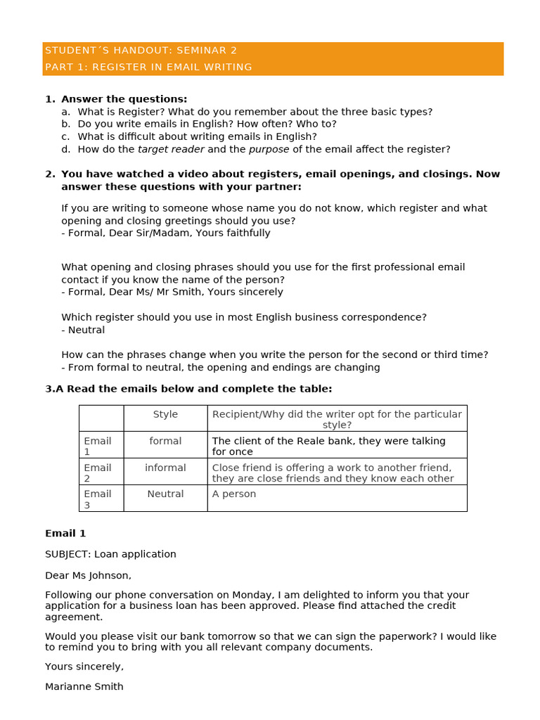 Student Handout S2 Registers Email SMART Rule | PDF | Goal | English ...