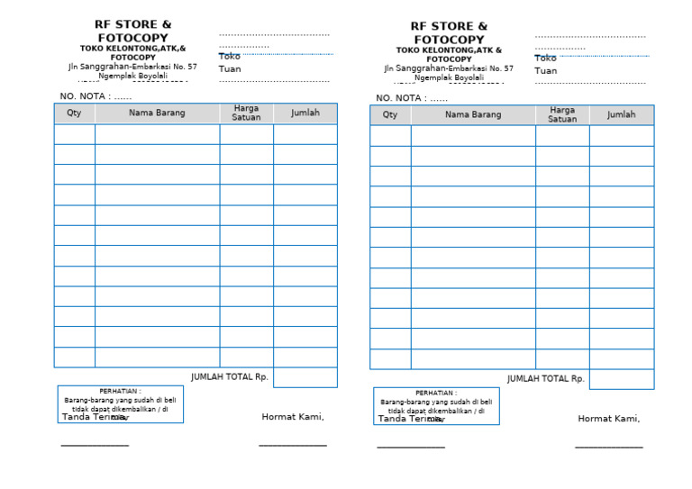 Nota Belanja RF Store & Fotocopy | PDF