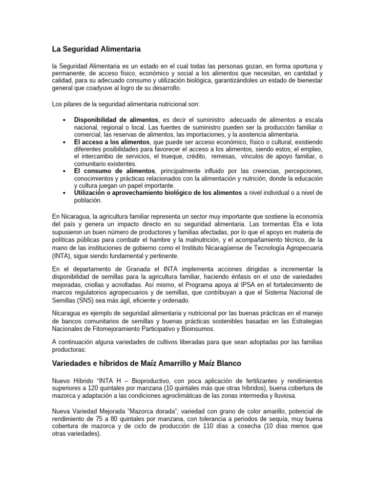 Seguridad Alimentaria en Nicaragua | PDF | Alimentos | Seguridad alimentaria